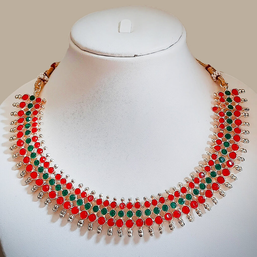 Yaarita's Gold Plated Green & Pink Pota Stone Choker Necklace
